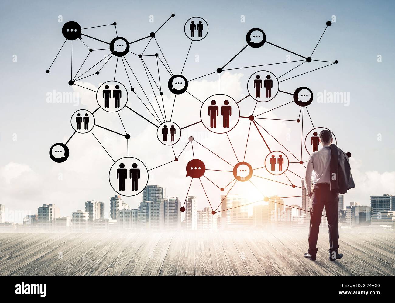 Social connection concept drawn on screen as symbol for teamwork and ...