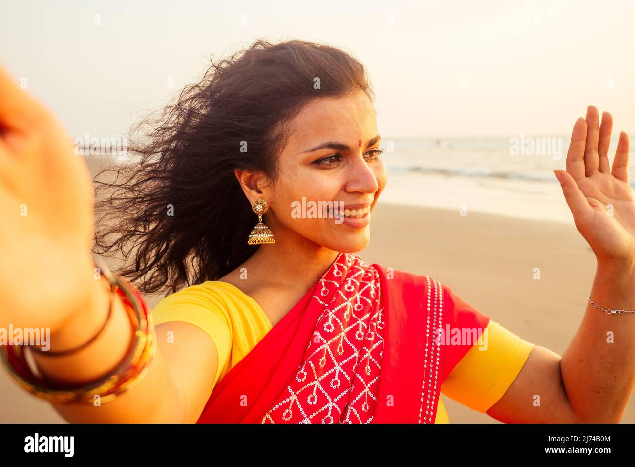 Self Portrait Of Gorgeous Beautiful Indian Woman Taking Selfie Photo