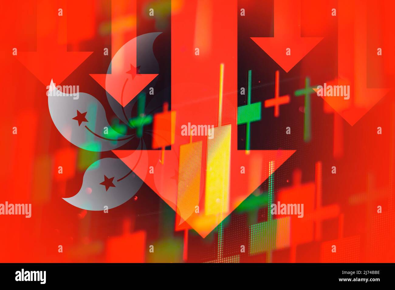 Dropping arrows showing decreasing trend in economy or downtrend on the ...