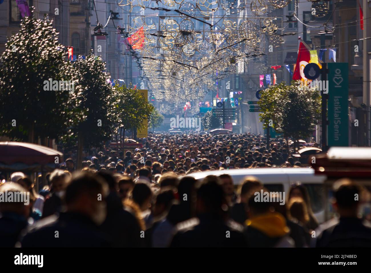 Tourists or people in Istiklal Caddesi or Istiklal Avenue in Taksim ...
