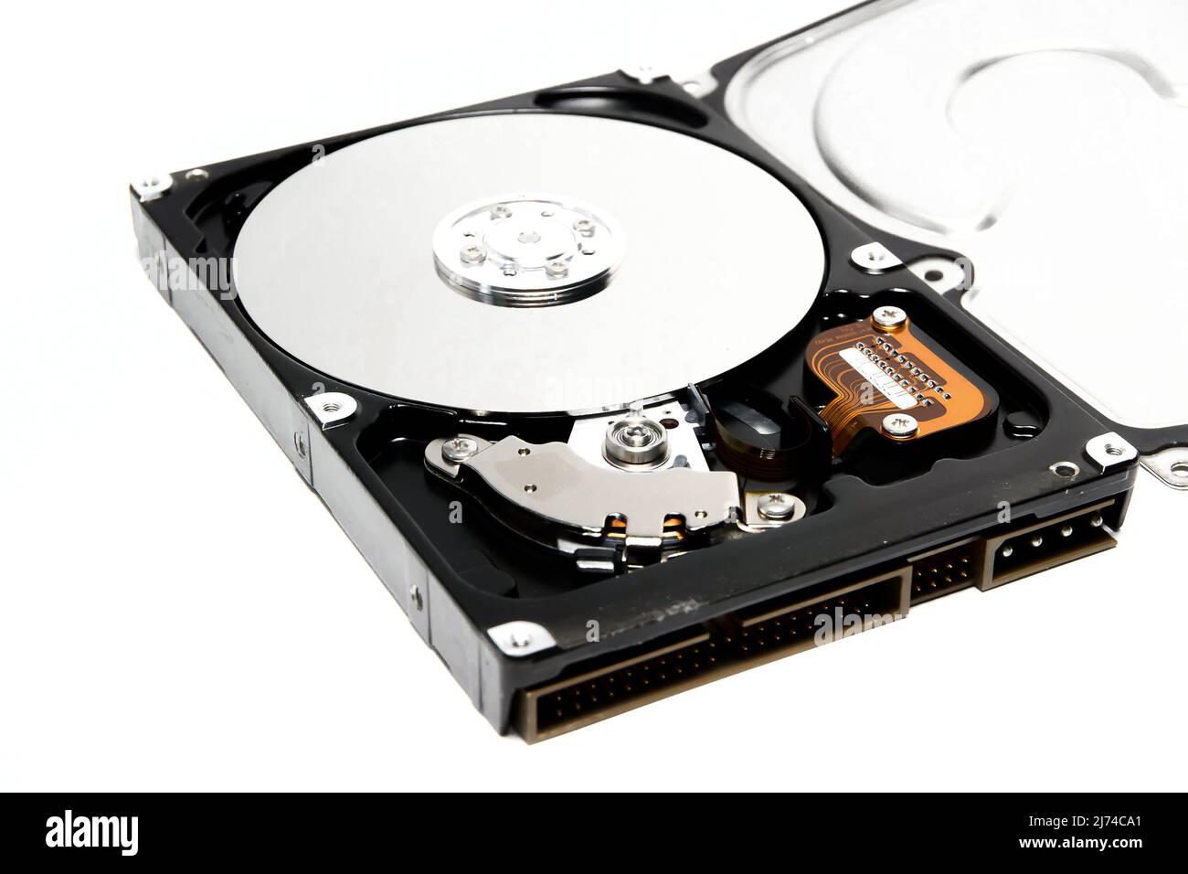Open hard drive isolated on white background. Computer storage device ...
