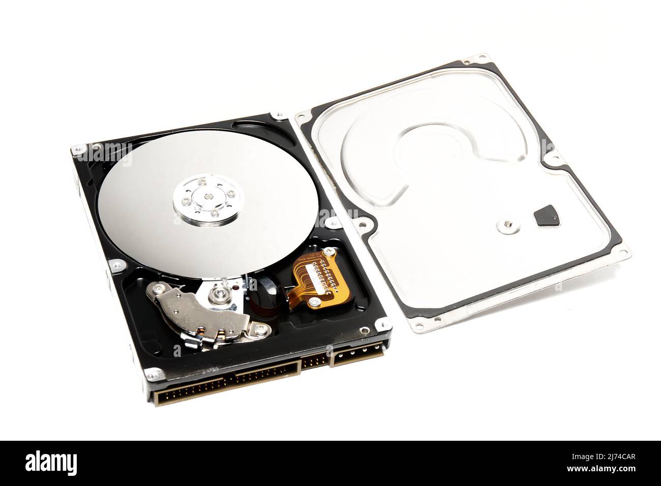 Open hard drive isolated on white background. Computer storage device ...