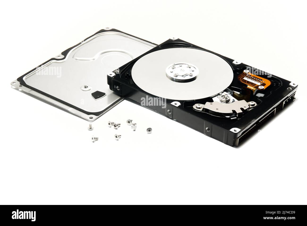 Open hard drive isolated on white background. Computer storage device ...