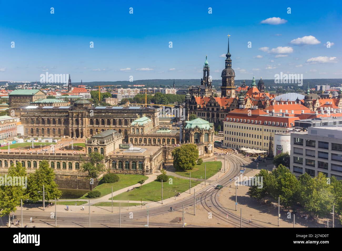 Cityscape of historic city Dresden with church towers and palace ...