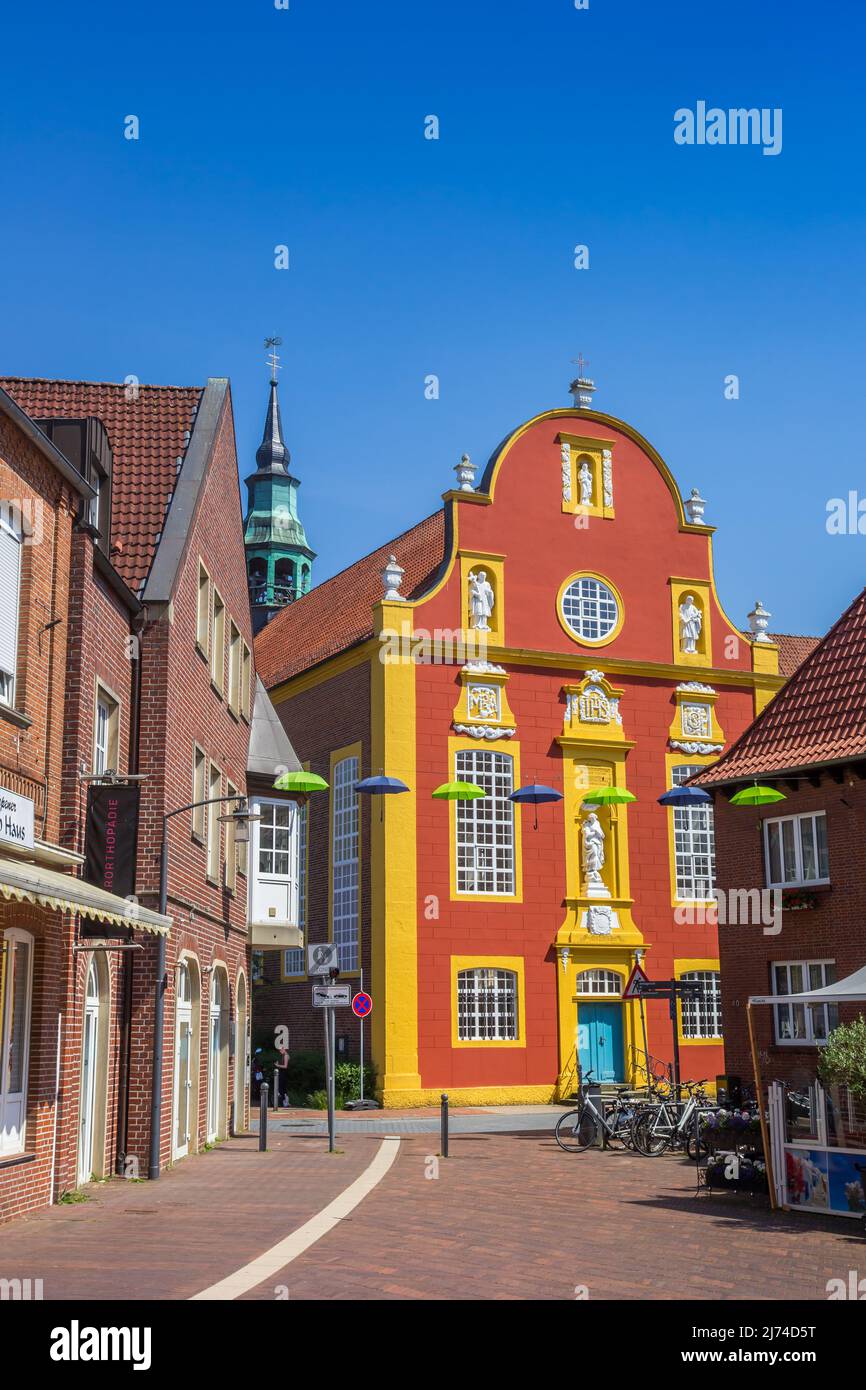 Street leading to the historic Gymnasialkirche church in Meppen ...