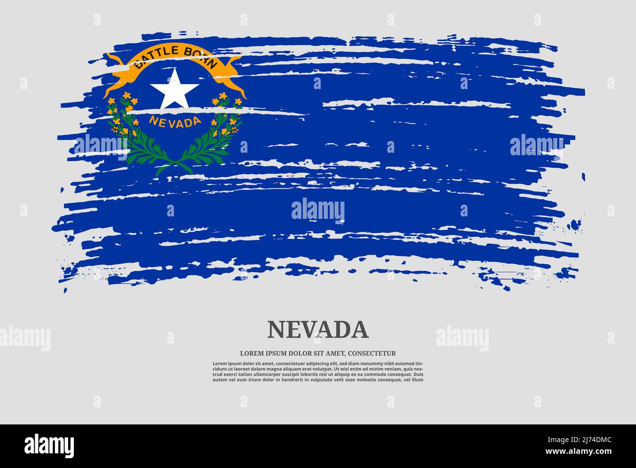 Nevada US flag with brush stroke effect and information text poster ...