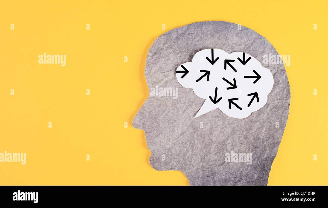 Think different stands on the background, head with brain, being a ...