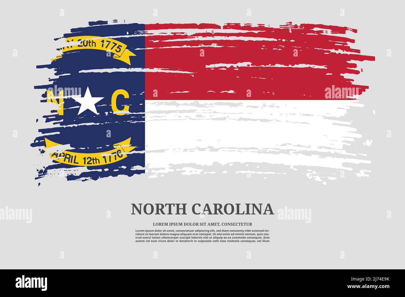 North Carolina US flag with brush stroke effect and information text ...