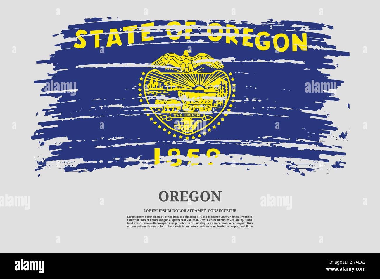 Oregon US flag with brush stroke effect and information text poster ...