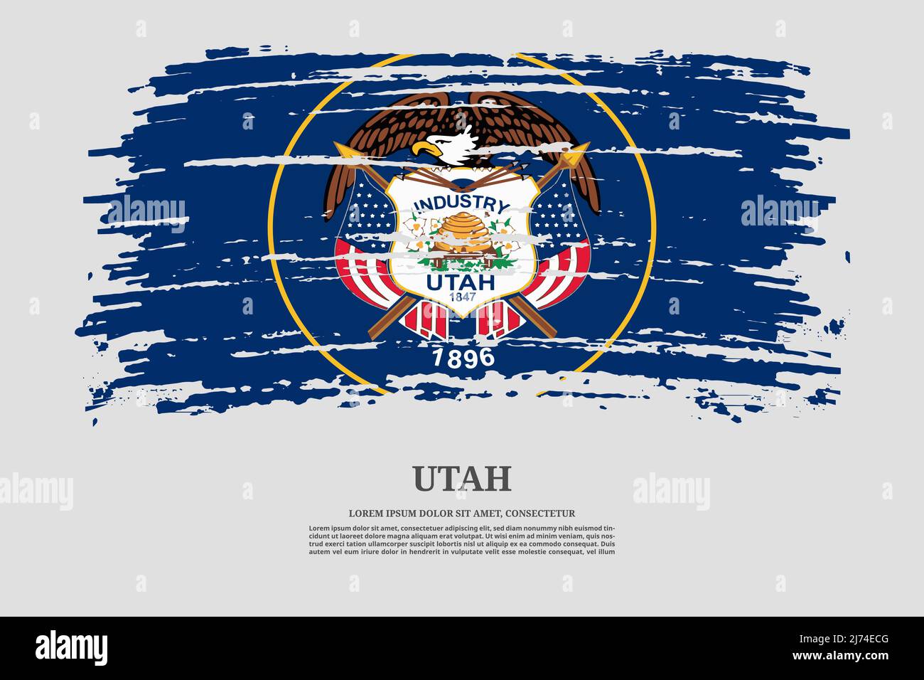 Utah US flag with brush stroke effect and information text poster ...