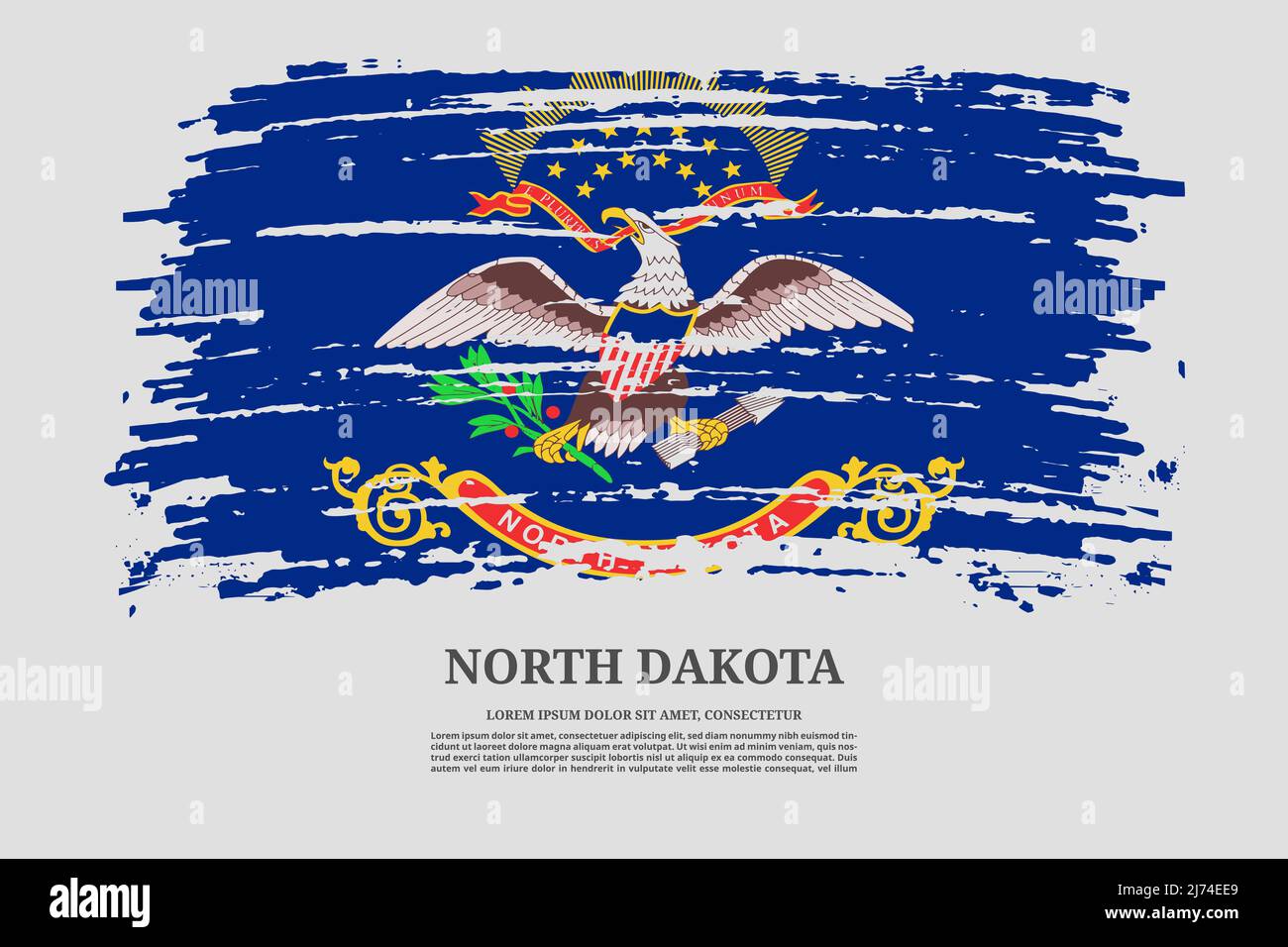 North Dakota US flag with brush stroke effect and information text ...