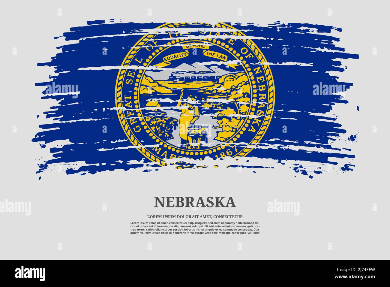 Nebraska US flag with brush stroke effect and information text poster ...