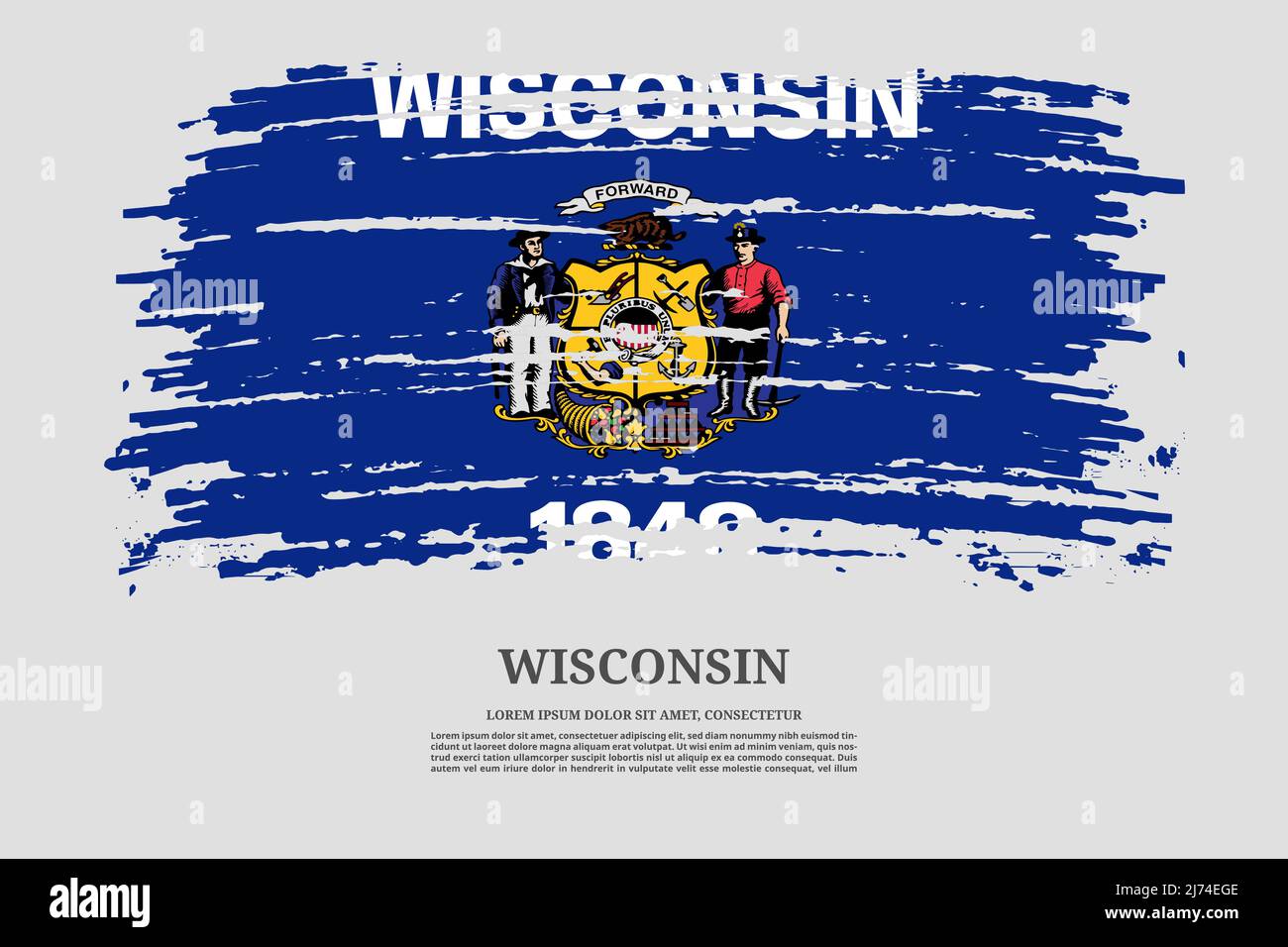 Wisconsin US flag with brush stroke effect and information text poster ...