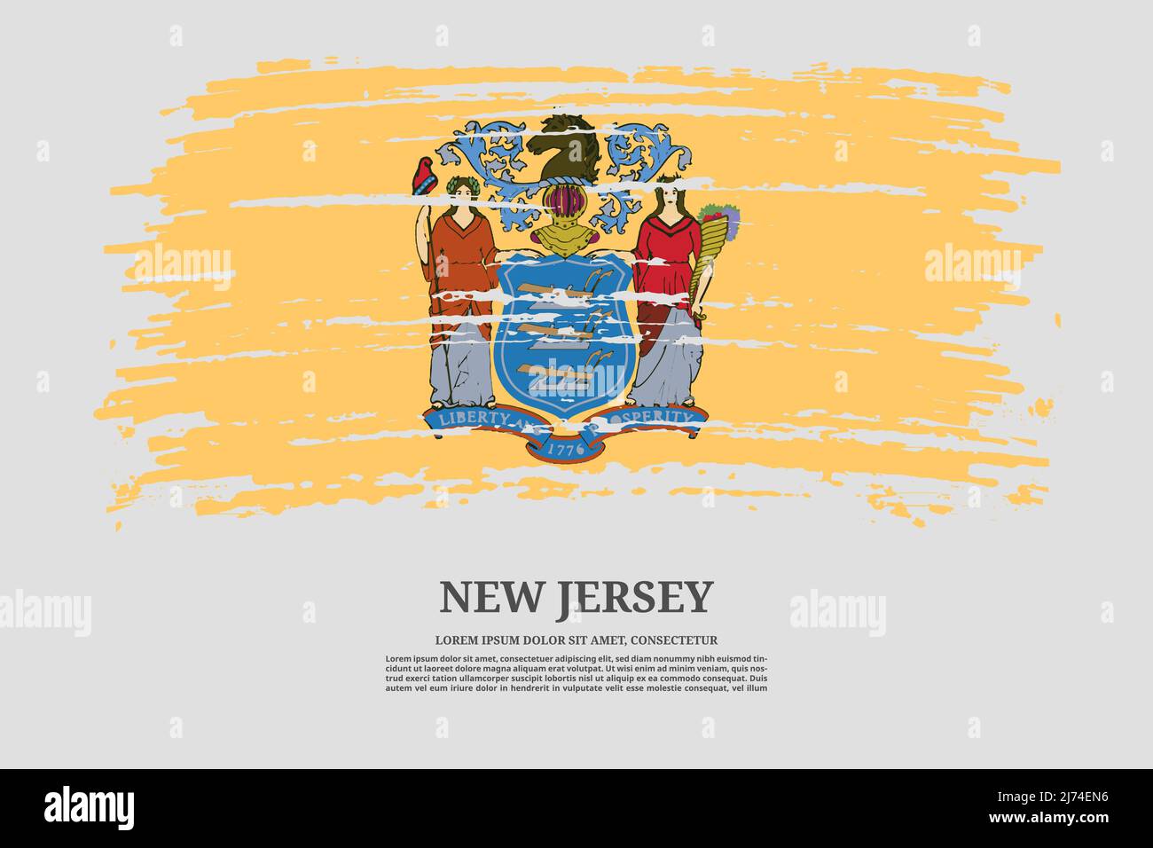 New Jersey US flag with brush stroke effect and information text poster ...