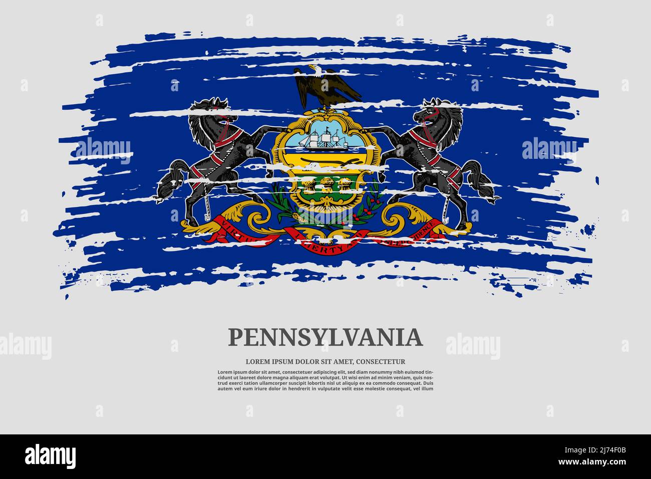 Pennsylvania US flag with brush stroke effect and information text ...