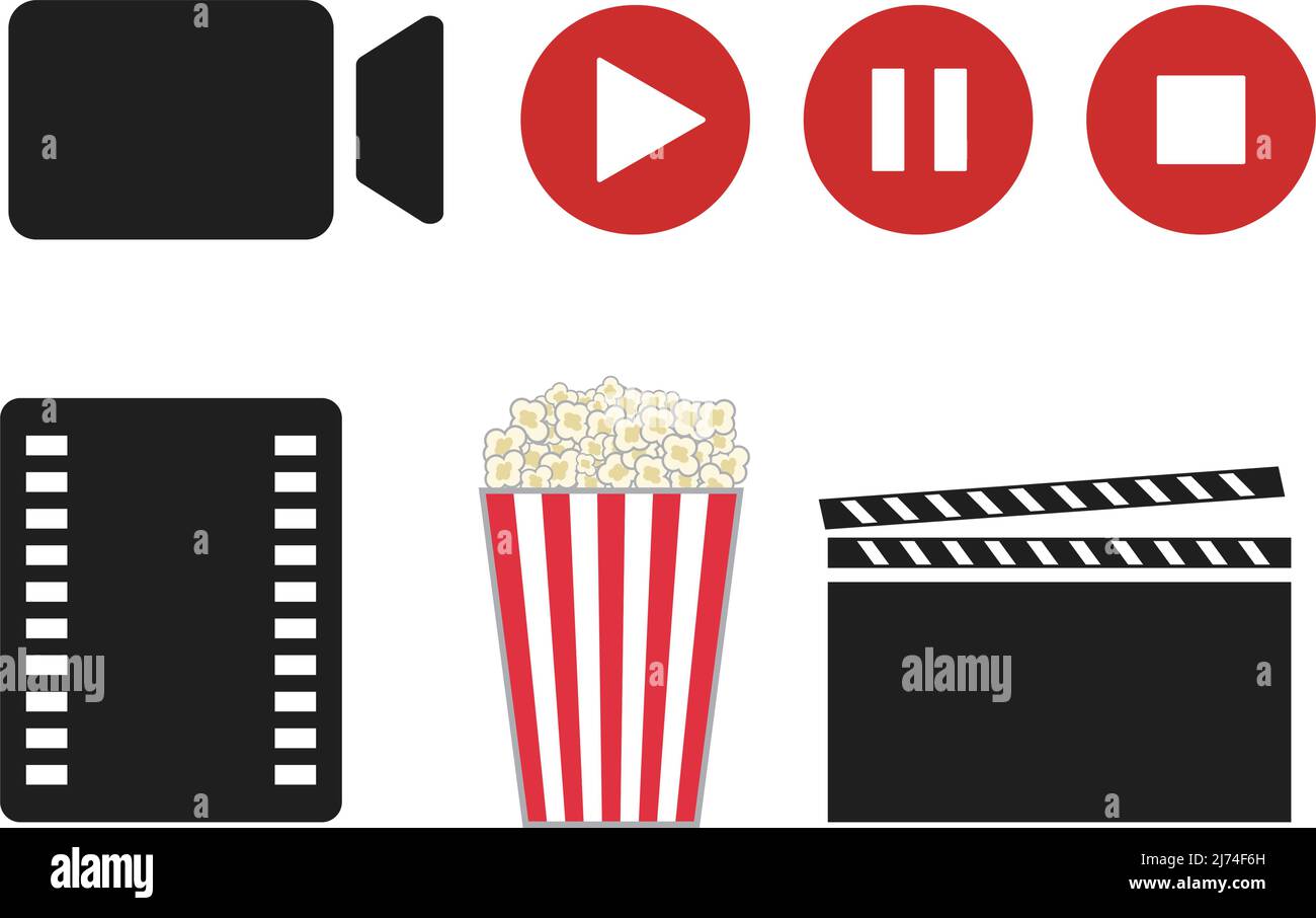 A set of icons related to film and video. Film and popcorn. Editable ...