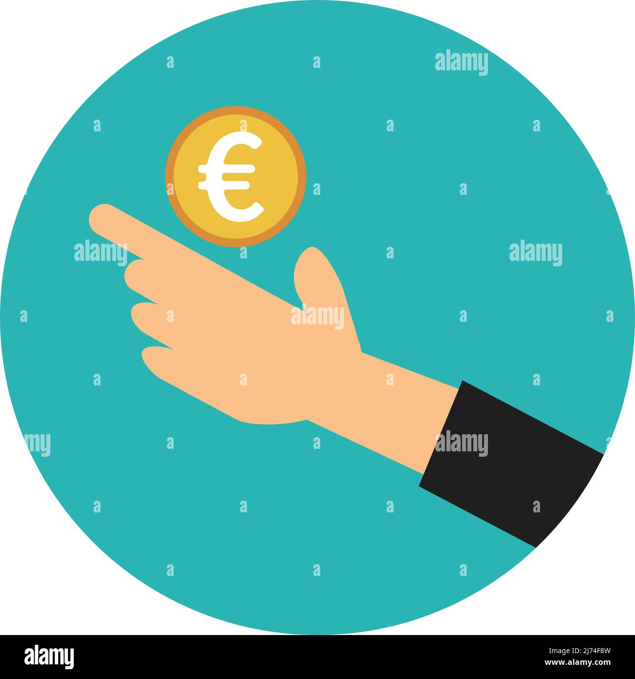 A man's hand holding a coin in Euros. Editable vector Stock Vector ...
