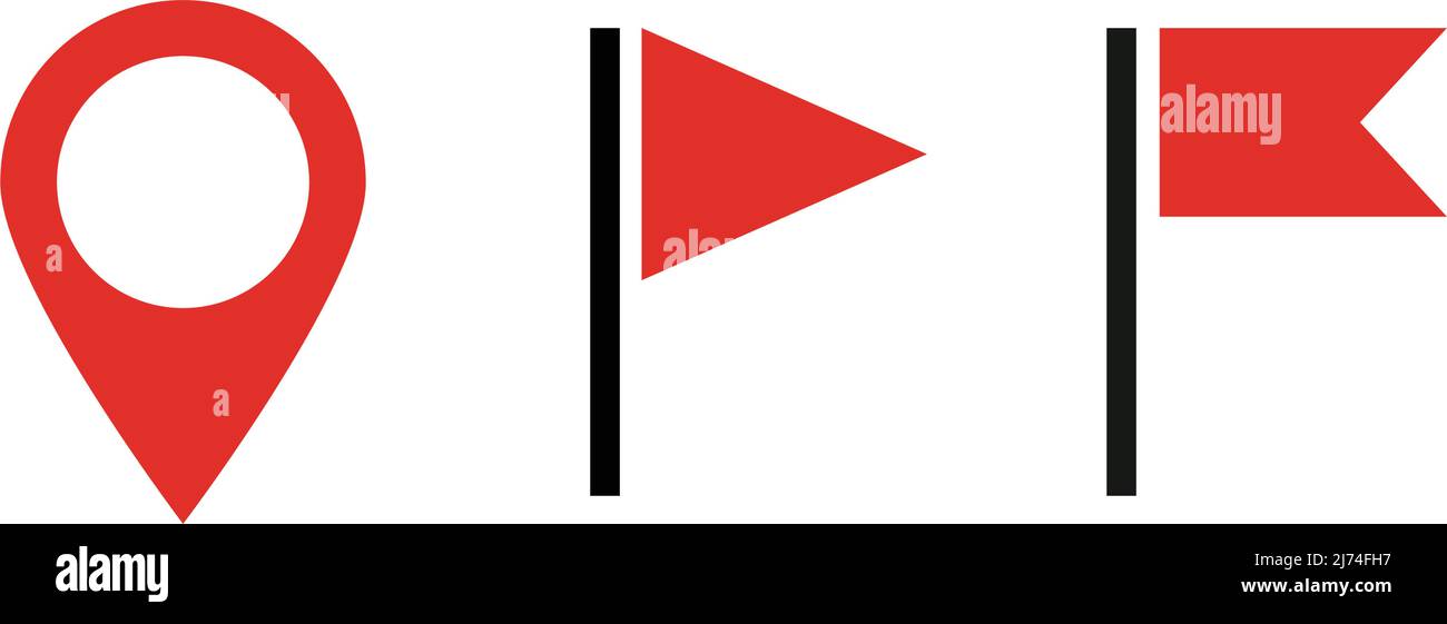 Map pin and flag icon set. Location and destination. Editable vector ...