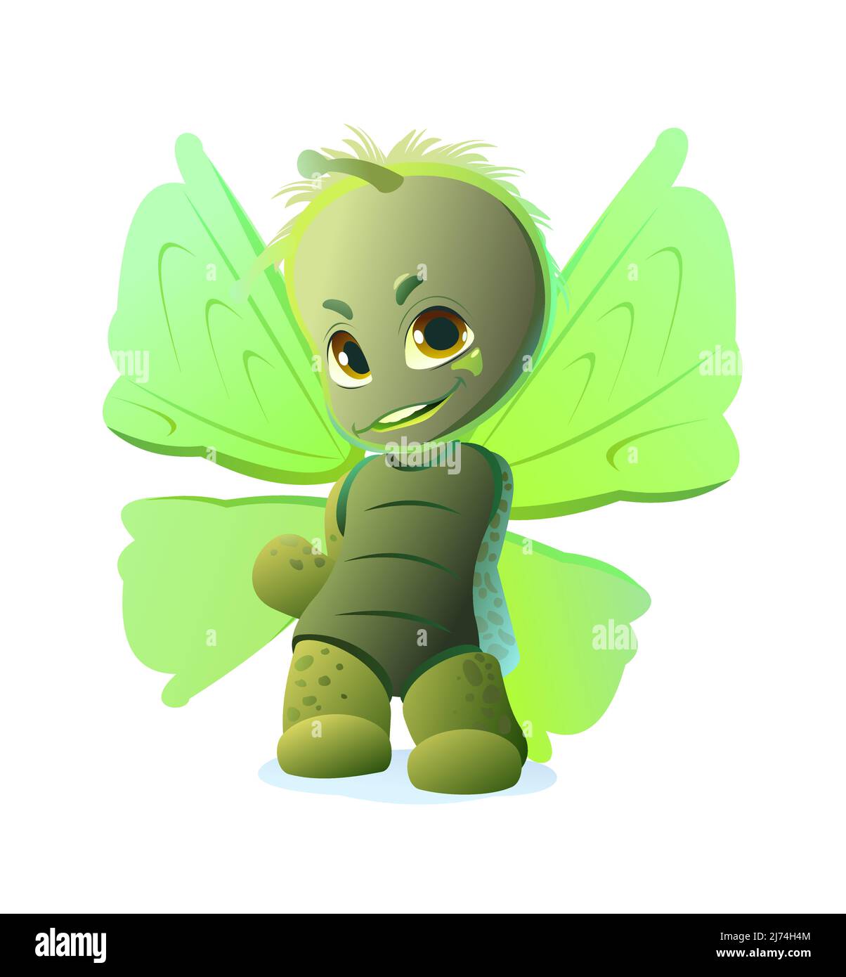 Green Butterfly fun. Cute cartoon character. Funny insect object. Moth ...