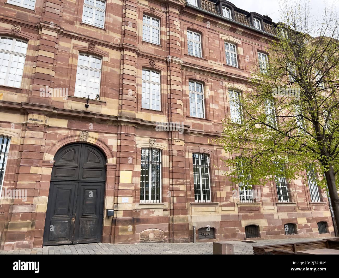 Lycee translated as Lyceum signage at the French high school in city ...