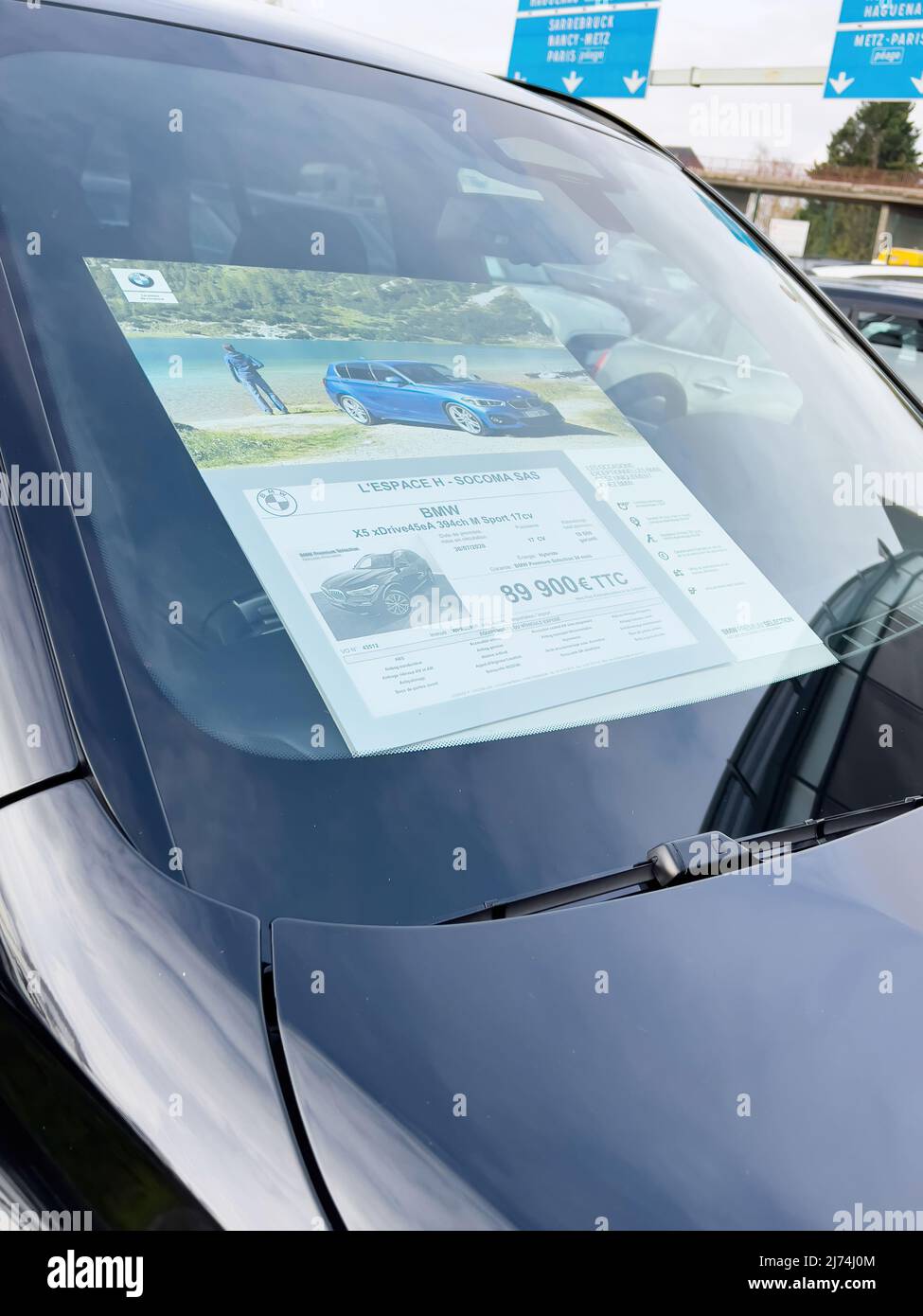 Vendenheim, France - Nov 14, 2021: Price tag for new hybrid BMW X5 used ...