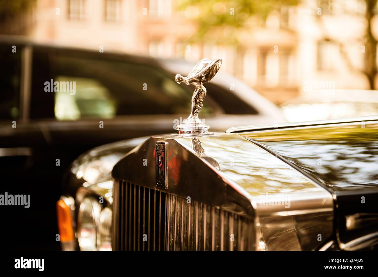 Paris, France - Sep 12, 2015: Close-up of the Rolls Royce flying lady ...