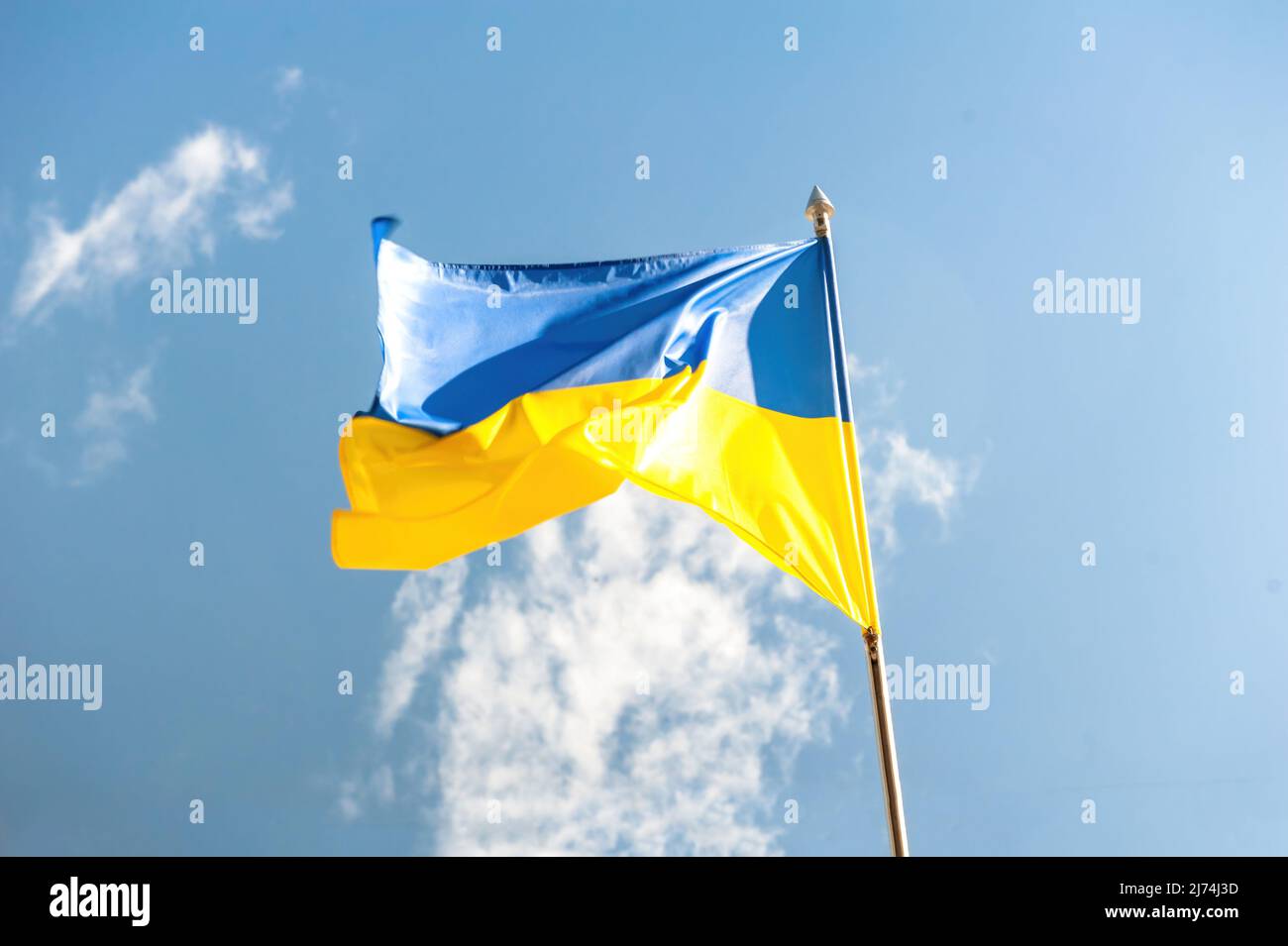 peacefully waving Flag of Ukraine - Prapor Ukrainy with equally sized ...