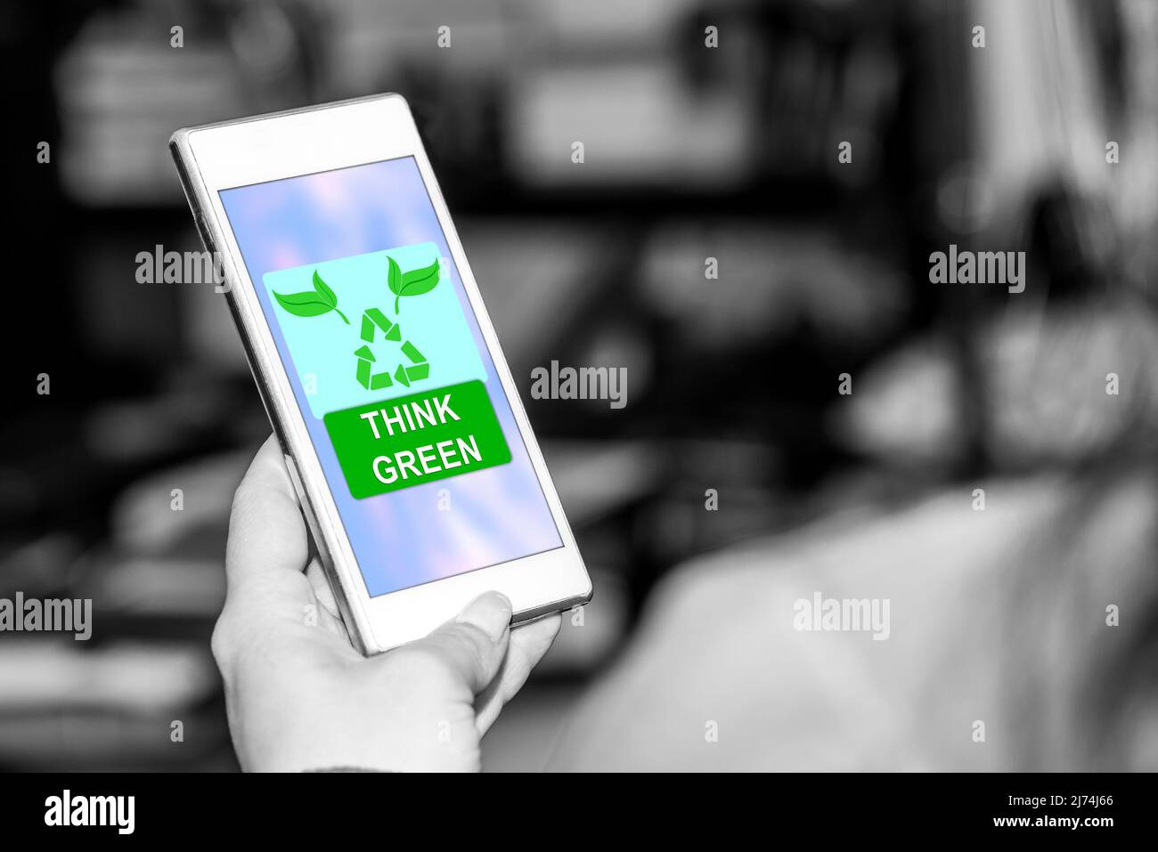 Smartphone screen displaying a think green concept Stock Photo - Alamy