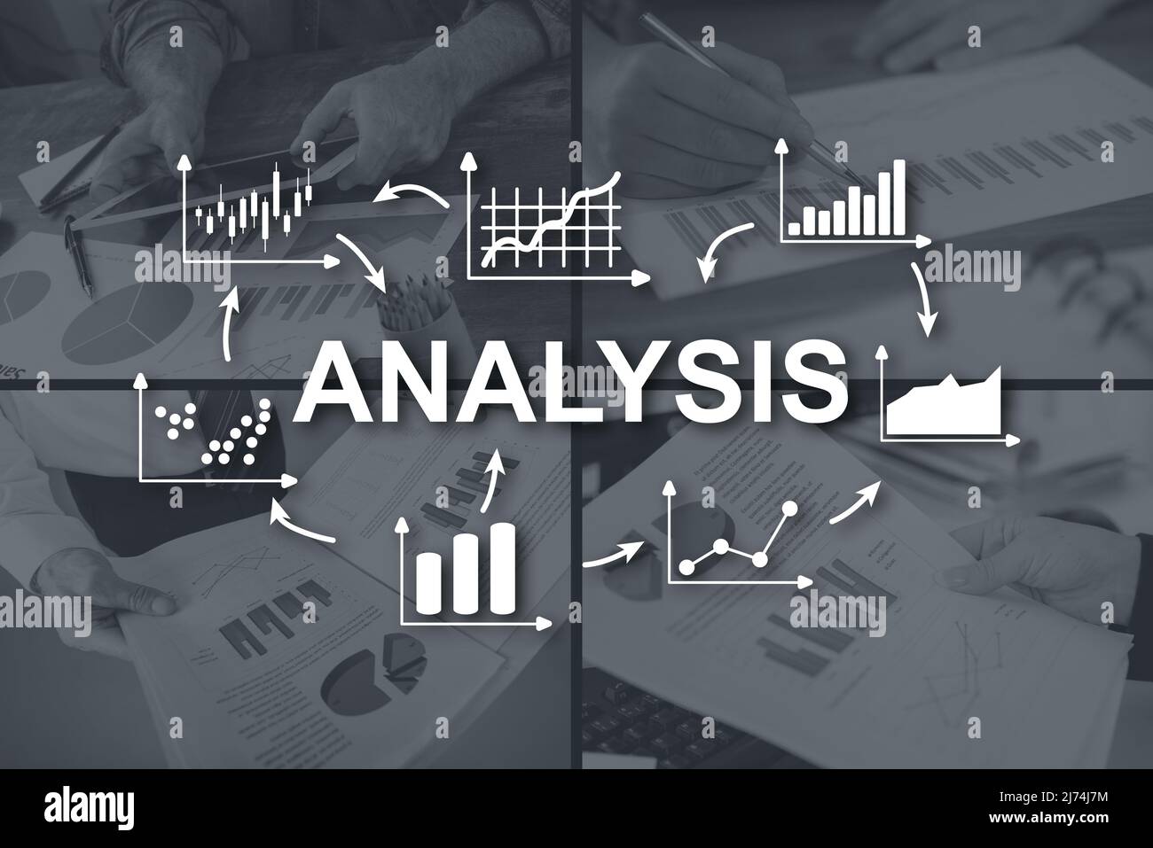 Business analysis concept illustrated by pictures on background Stock ...