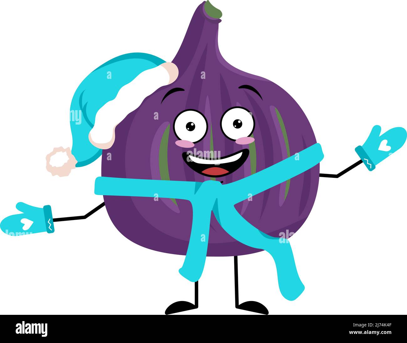 Fig character in Santa hat with happy emotion, joyful face, smile eyes ...