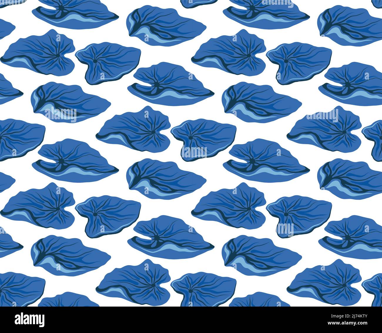 Seamless vector pattern with blue lotuses foliage on white background ...