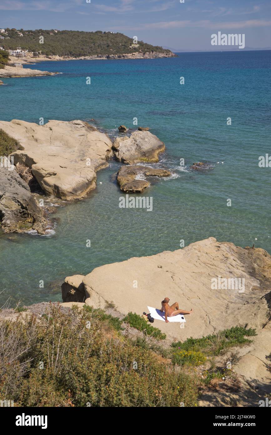 View of the beach at Agia Marina in the island of Aegina,Greece,Europe ...