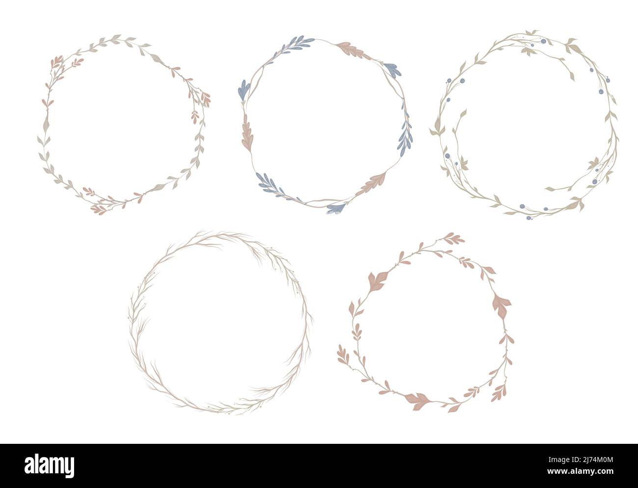Vector set of circle herb borders. Round frame collection of twigs and ...