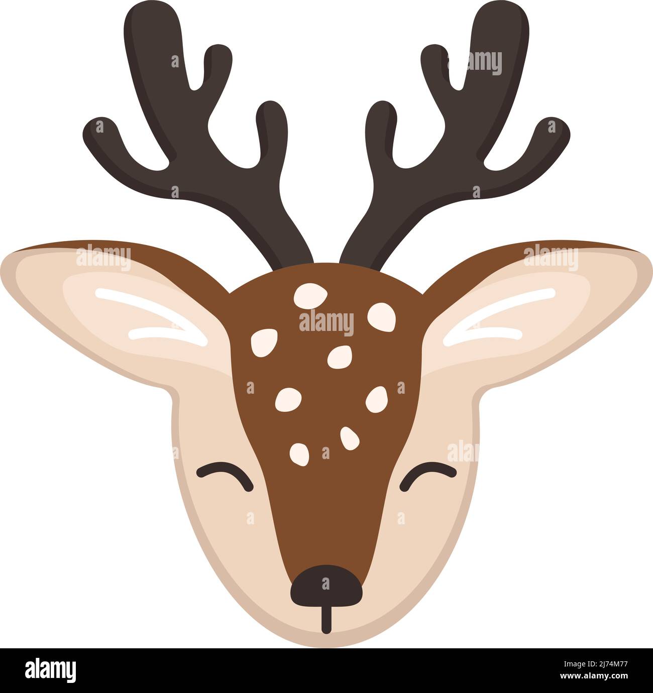 Head of cute deer in childish style with smile muzzle, horns and eyes ...