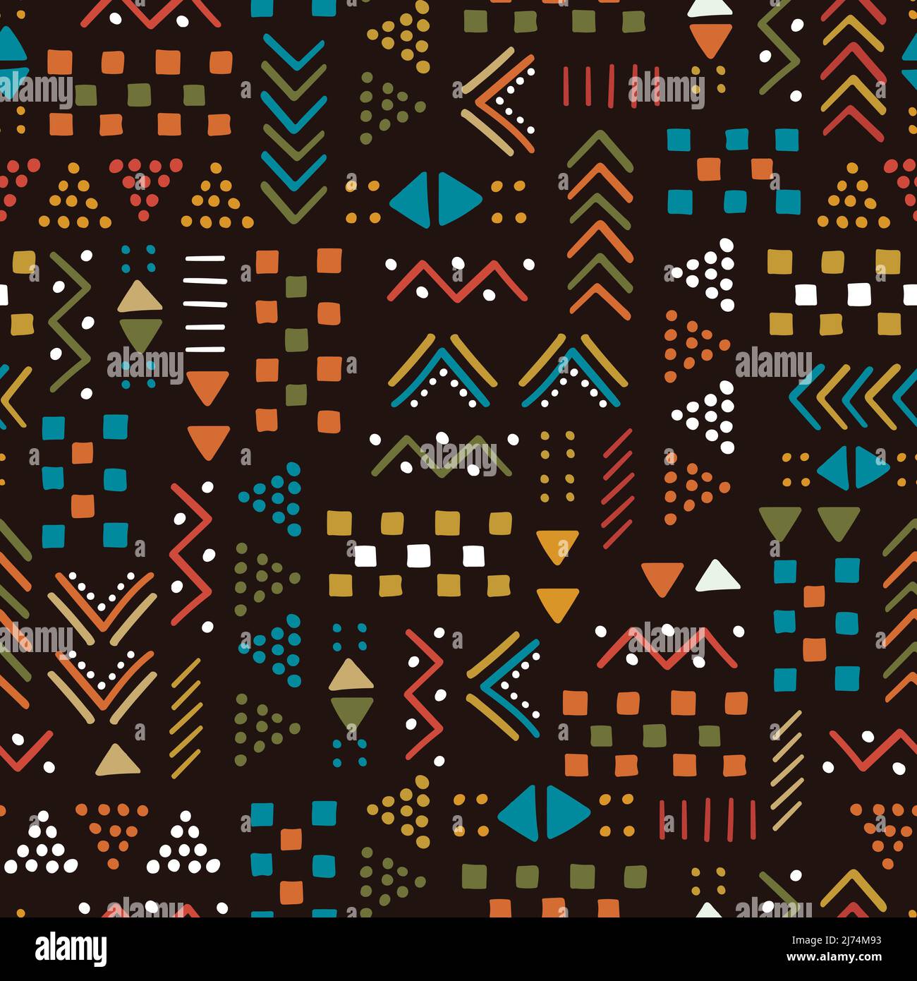 Hand drawn abstract seamless pattern, ethnic background, african style ...