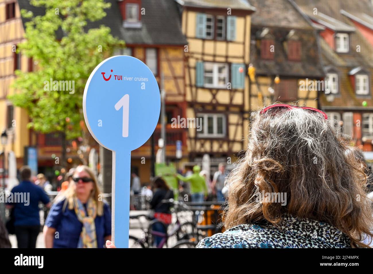 Colmar, France - April 2022: Tour guide for TUI River Cruises holding ...