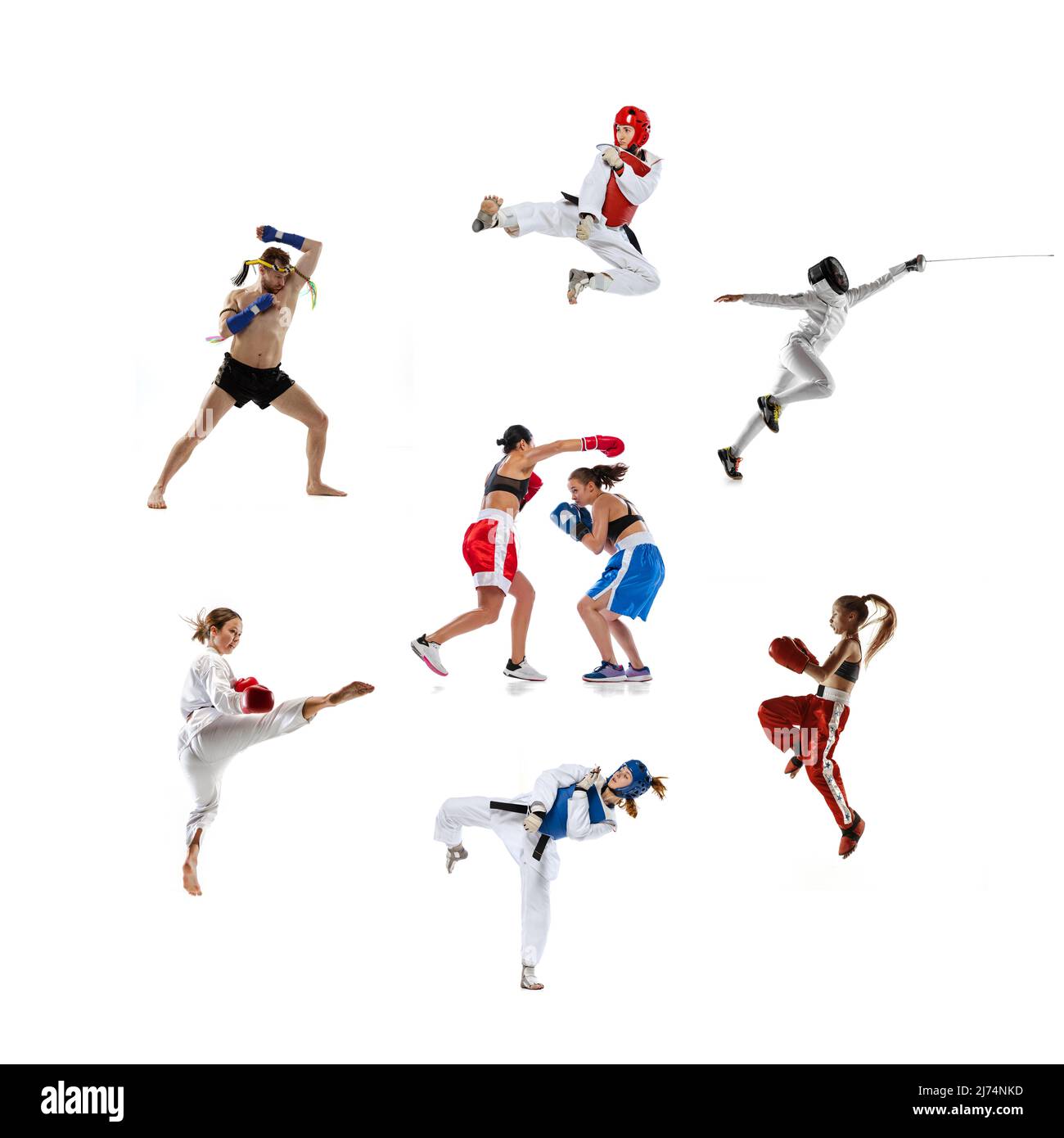 Collage made of portraits of male and female sportsmen. MMA fighter ...