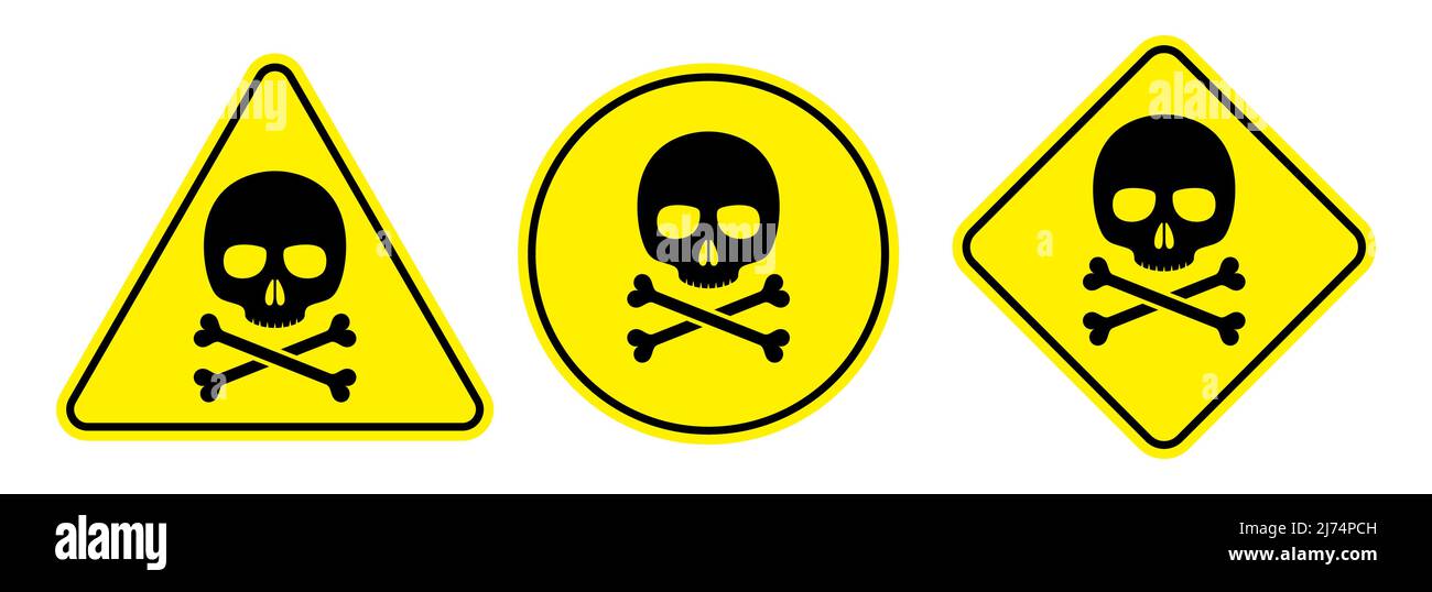 Skull warning sign vector set. Triangle, circle, and rectangle shape ...