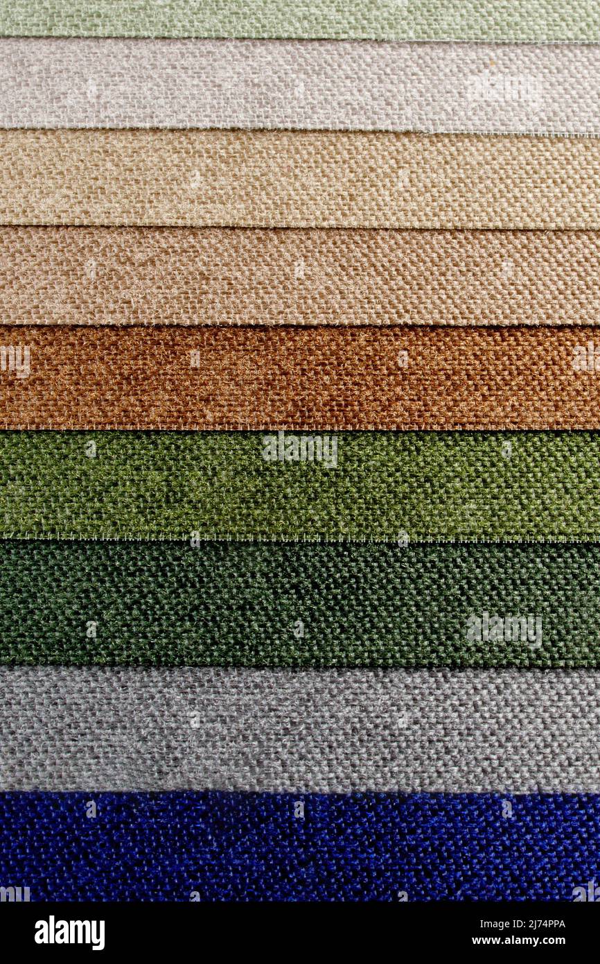 Samples of textured fabrics of different colors for the manufacture of ...