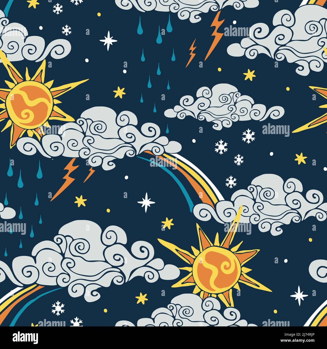 Rainbow clouds rain sun vector sky Stock Vector Images - Alamy