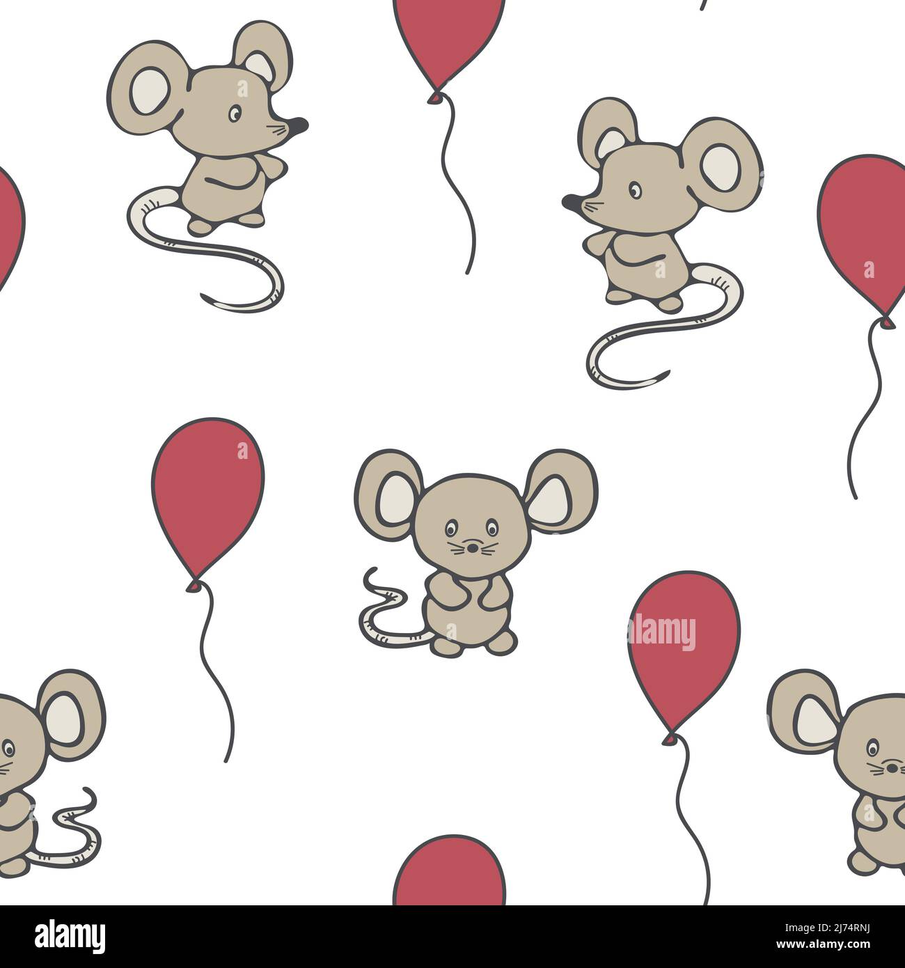 Seamless vector pattern with pink balloons and mice on white background ...