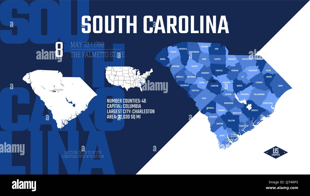 8 of 50 states of the United States, divided into counties with ...