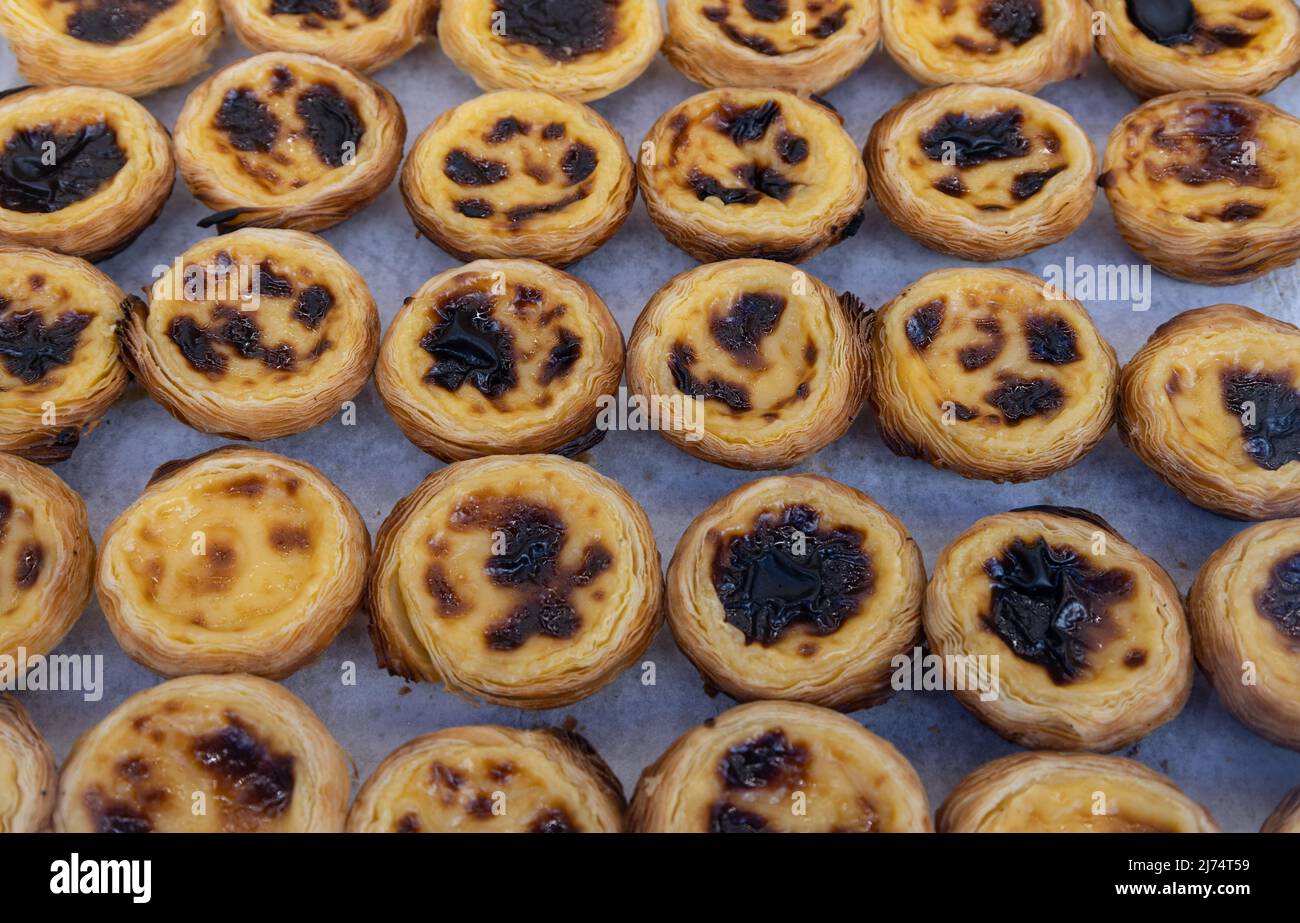 Cake from Portugal called "pastel de belem". Puff pastry filled with ...
