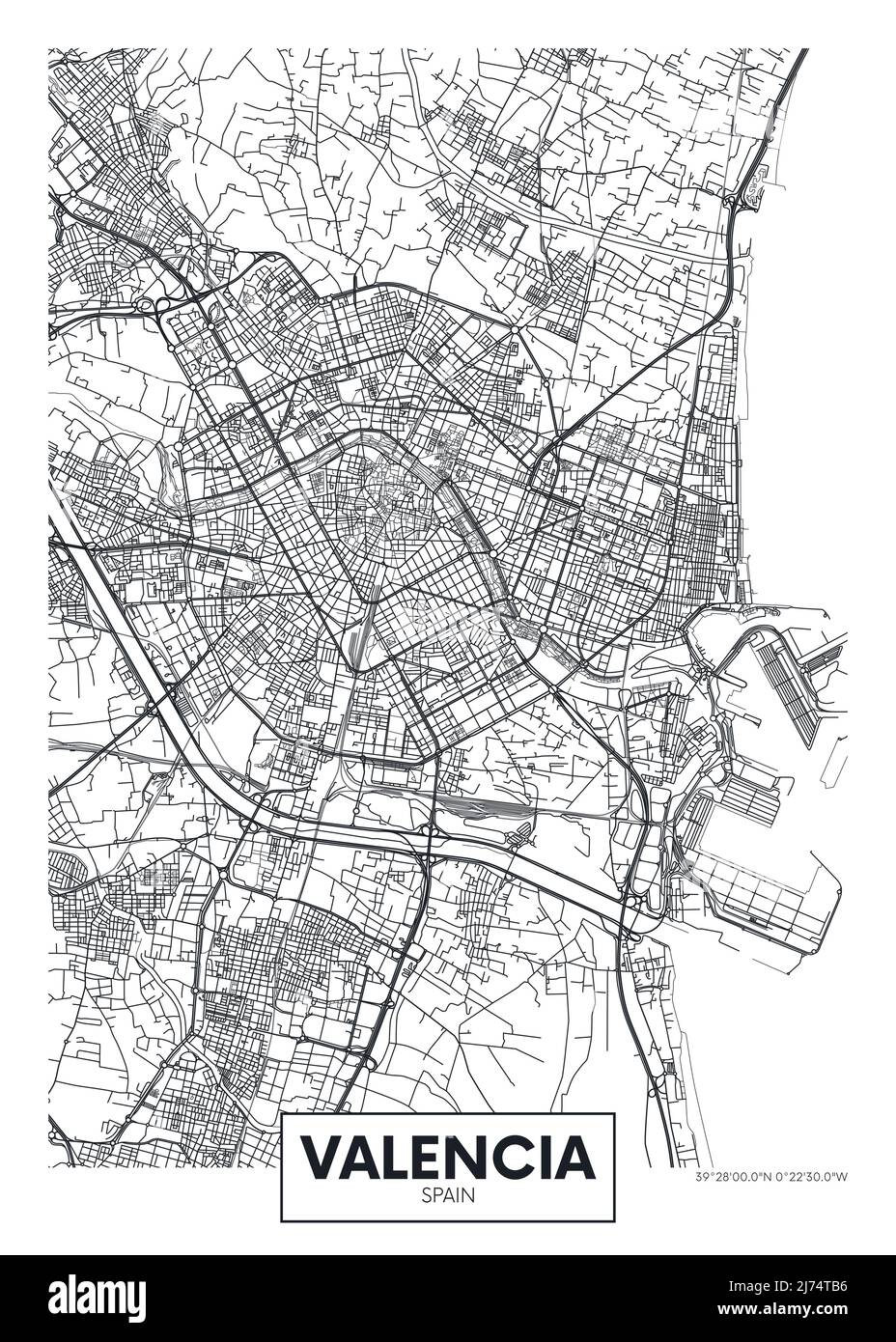 City map Valencia, travel vector poster design Stock Vector Image & Art ...