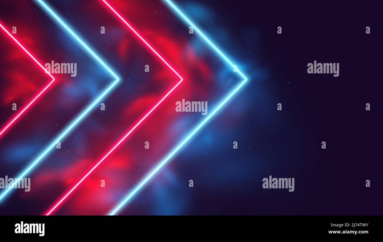 Luminous arrow stripes dynamic direction, red and blue neon rays in ...