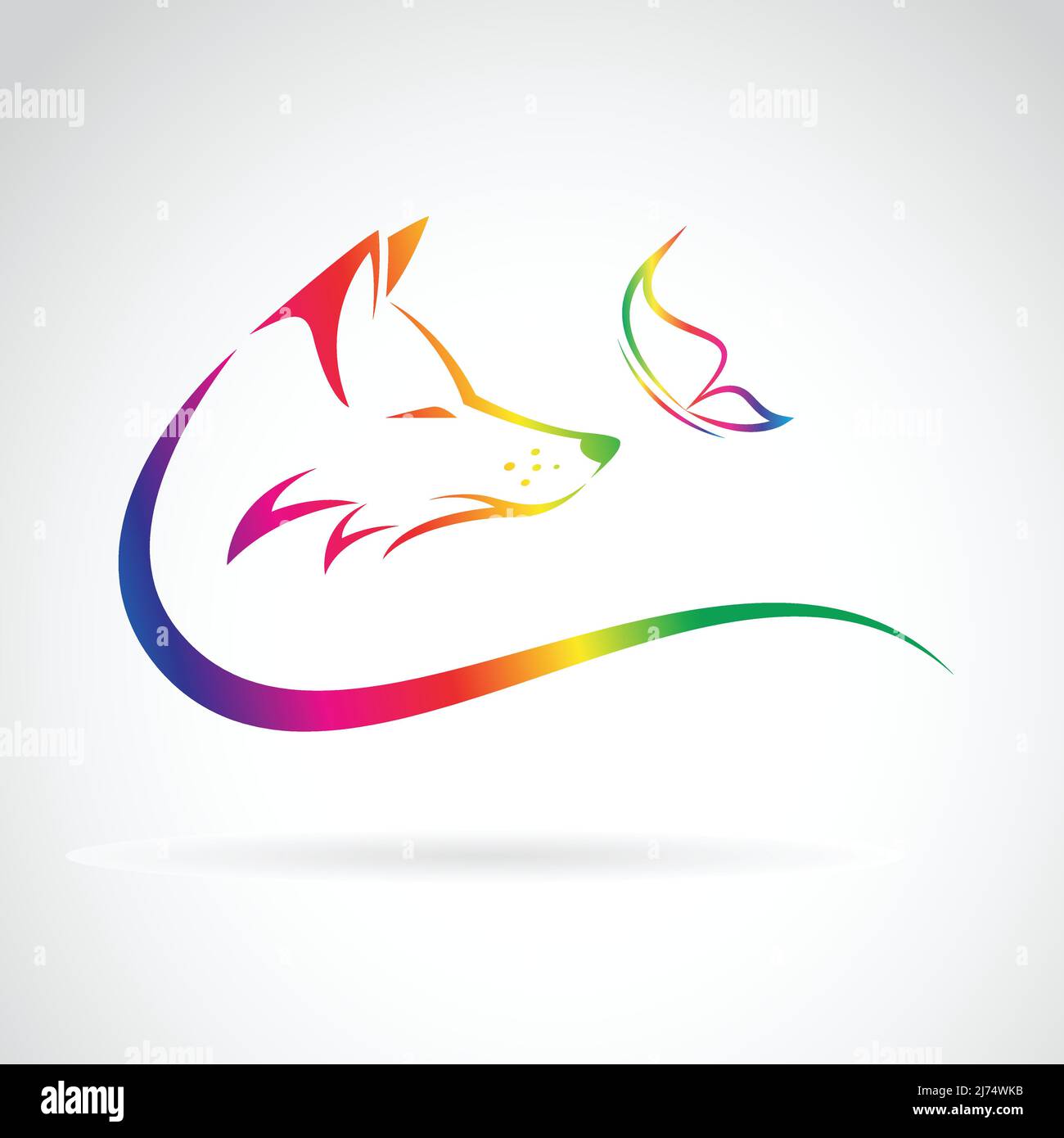 Vector image of fox and butterfly on white background Stock Vector ...