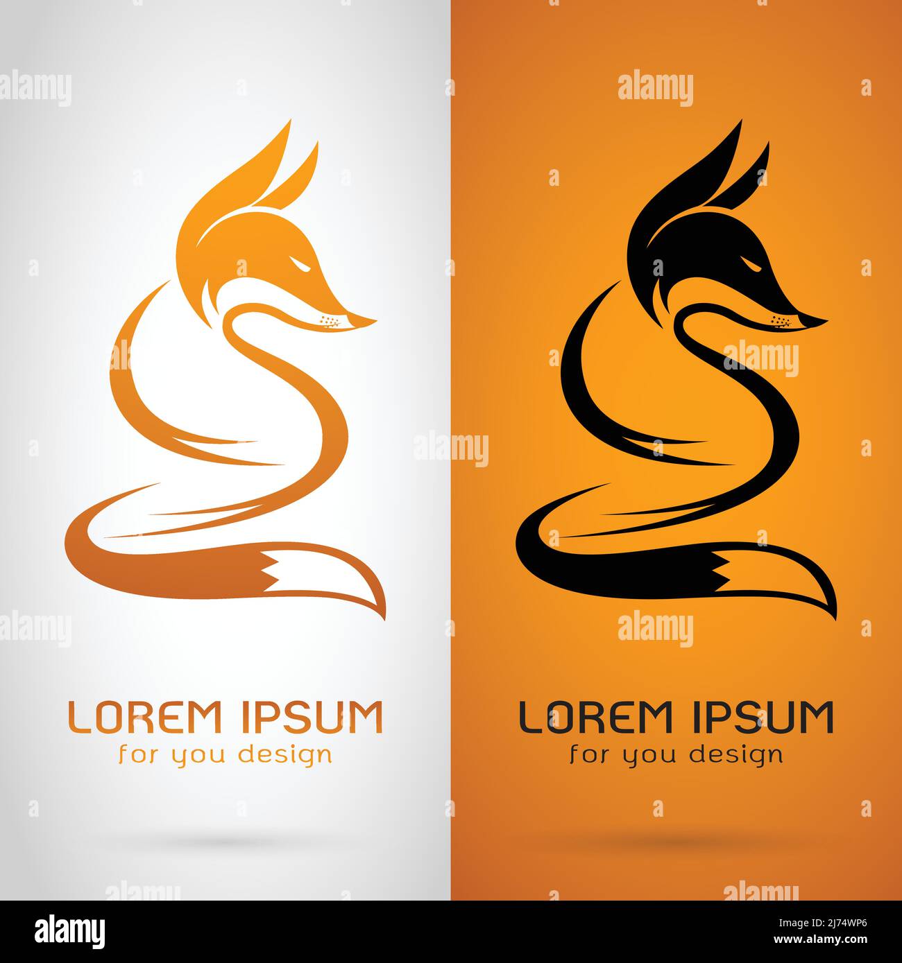 Vector image of an fox design on white background and orange background ...