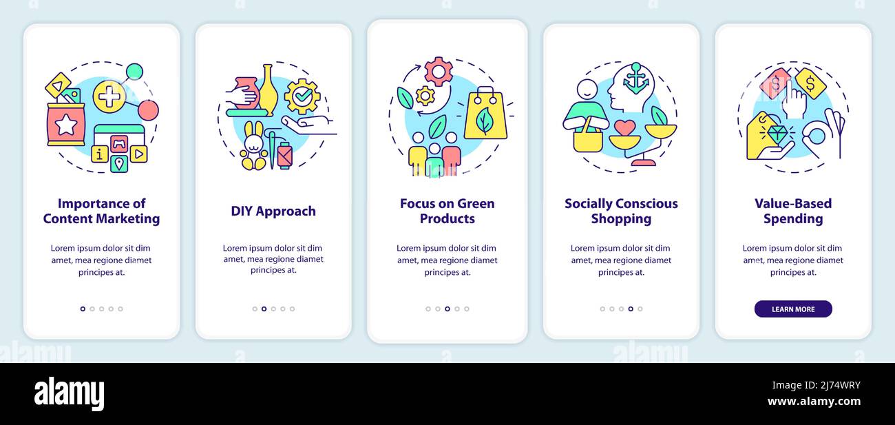 Customer Behavior Tendencies Onboarding Mobile App Screen Stock Vector