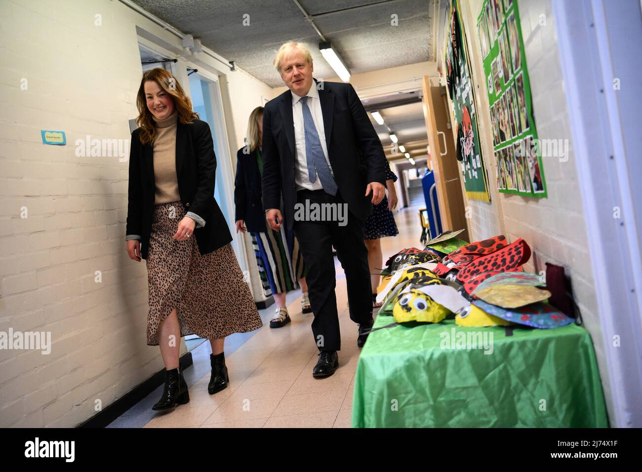 Prime Minister Boris Johnson during a visit at the Field End Infant school, in South Ruislip ...