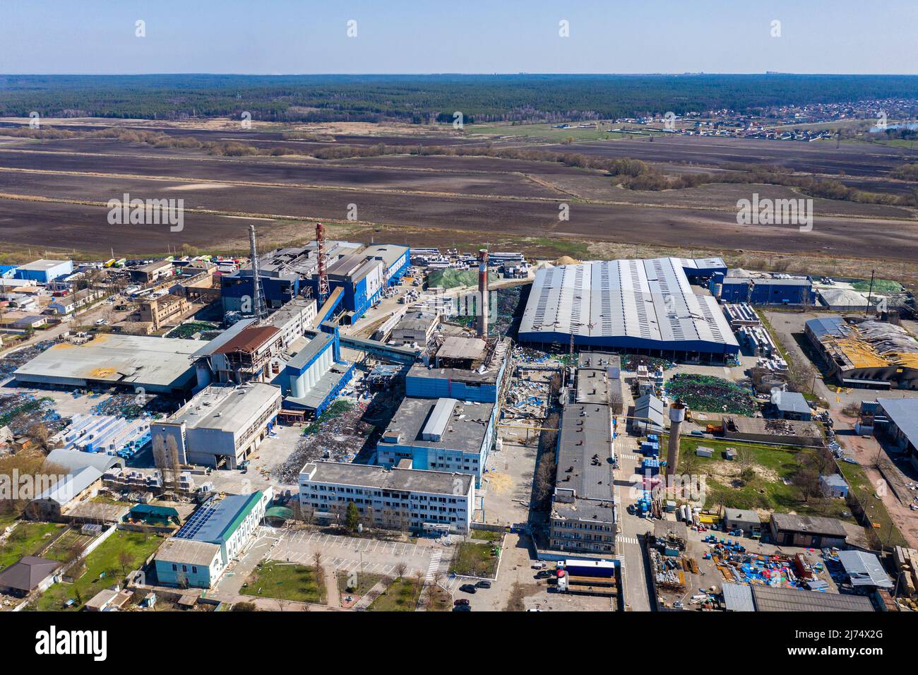 Top view of the destroyed glass factory. The glass factory was ...